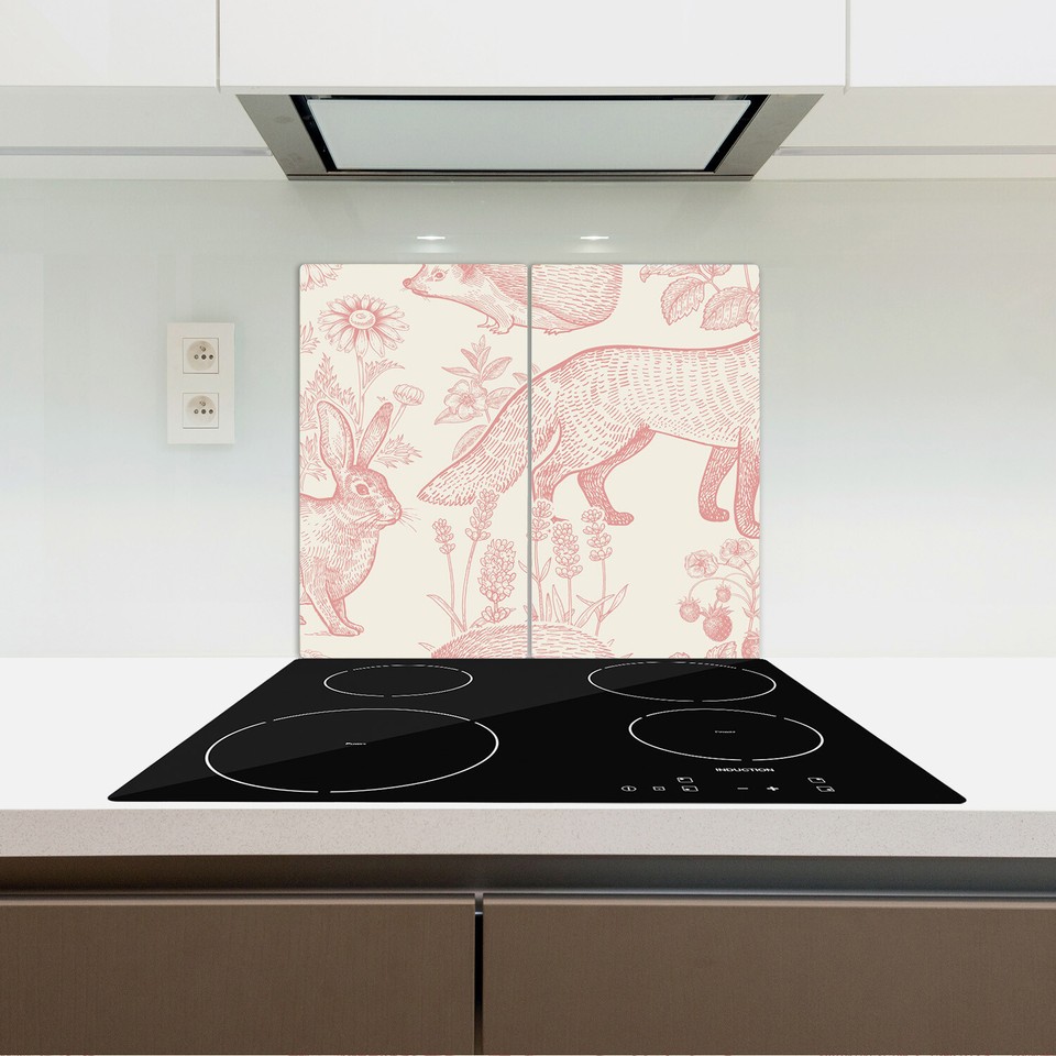 Tempered Glass Worktop Saver Pink forest animals pink and beige 2x30x52 ...