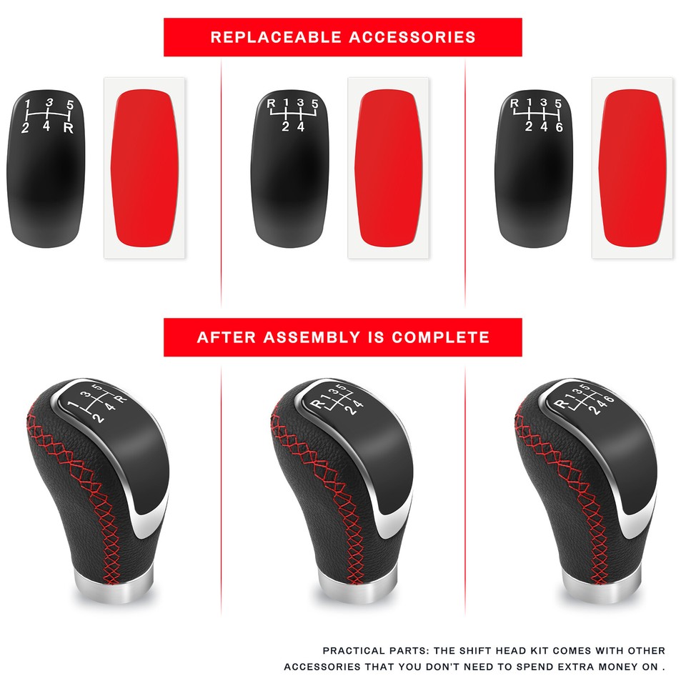 Universal Leather Car Manual Gear Stick Shift Knob Shifter Lever Head 5 ...