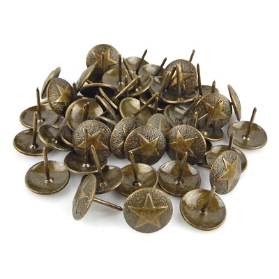 50 Round Star Leather Tacks Upholstery Framing Nails Antique Brass 7/8 ...