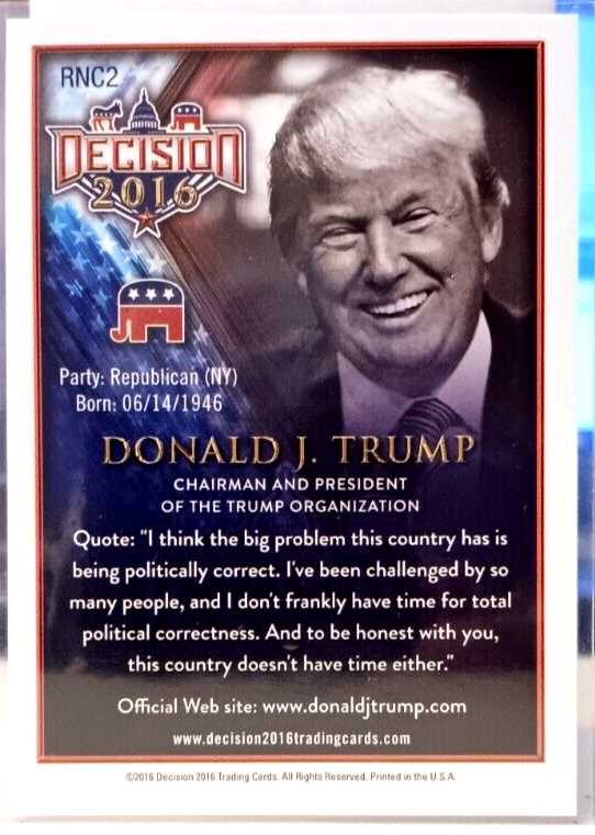 DONALD TRUMP 2016 DECISION REPUBLICAN NATIONAL CONVENTION SSP CARD # ...