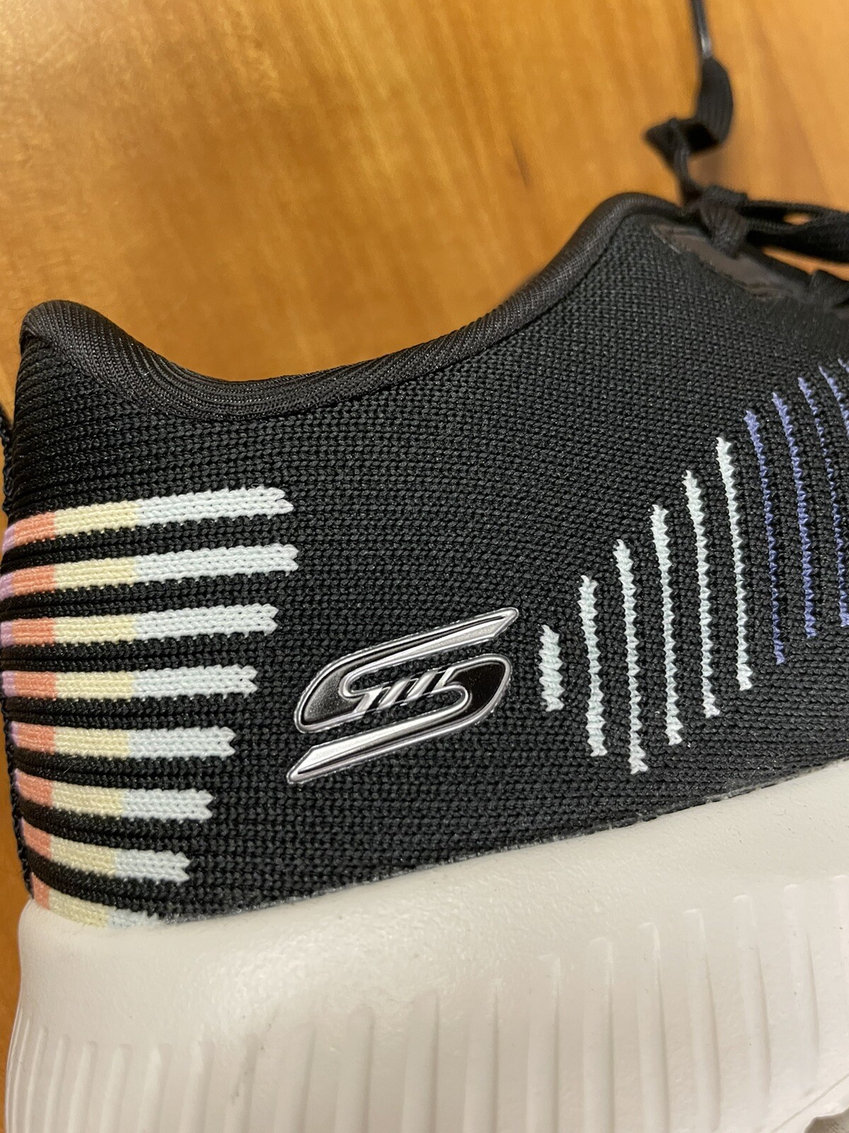 Skechers Bob Squad black & rainbow lace up sneakers 8… - Gem