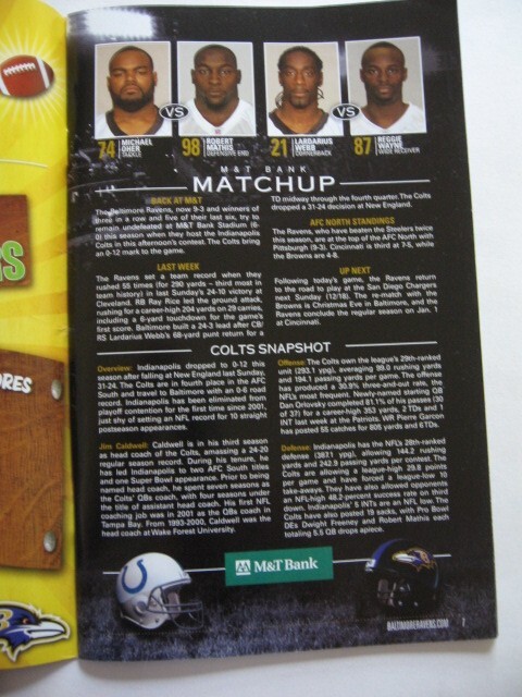 Ravens vs Colts Game Day Program December 11, 2011 Relentless | eBay