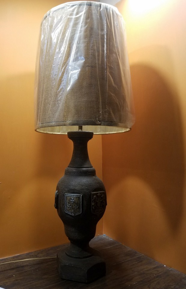 Vintage Medieval Table Lamp Castle Knight Burlap Drum Shade Mid Century ...