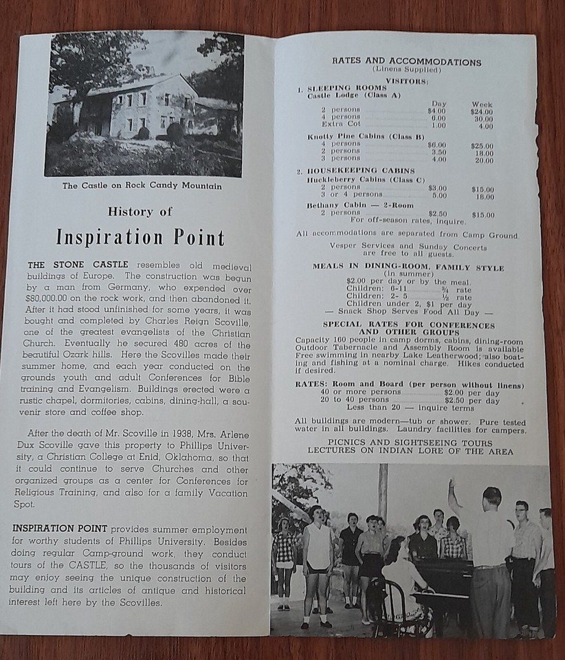 Inspiration Point Camp Brochure Eureka Springs Arkansas Ozarks | eBay