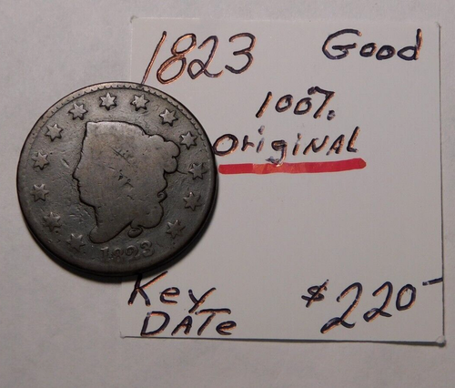 KEY DATE! 1823 LARGE CENT CHOCOLATE BROWN ORIGINAL GOOD NORMAL DATE ...