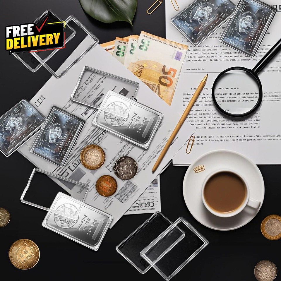 50 Pack 1 oz Silver Bar Holder Cases Clear Acrylic Capsules with ...