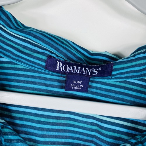 Roaman's Plus Size 36 Striped Long Sleeve Button Front Shirt Top Blue ...