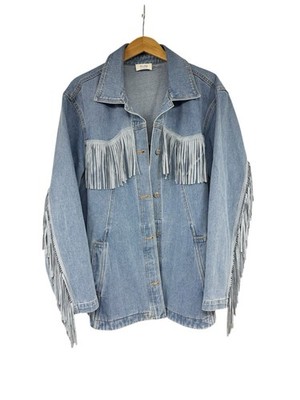 Blue Ivy Oversized Fringe Denim Jacket Boho Western Barn Rodeo Ranch ...