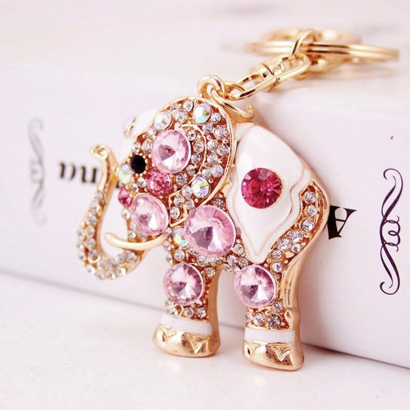 Lucky Elephant Colorful Opal Rhinestone Plating Women Car/Bag Keychain ...
