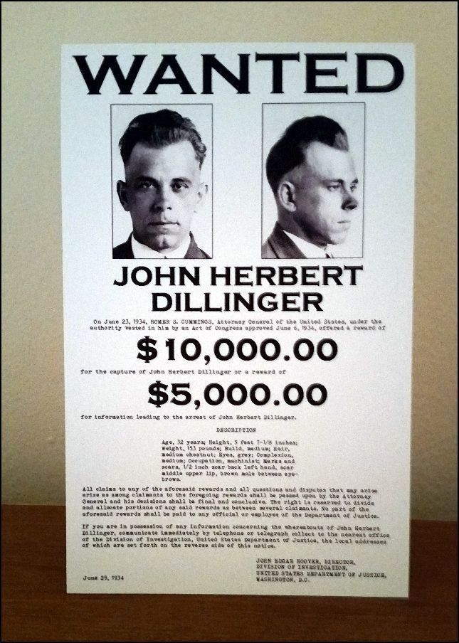 John Dillinger Wanted Poster