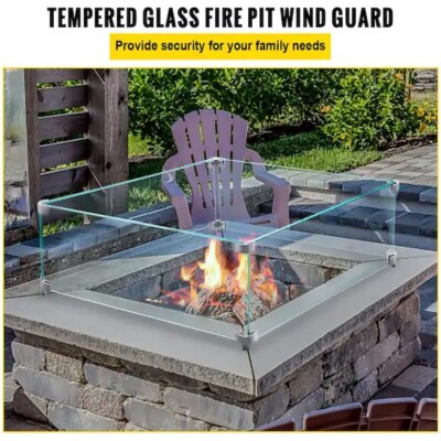 VEVOR Square Fire Pit Wind Guard Fence 14X14X6 inch Tempered Glass ...