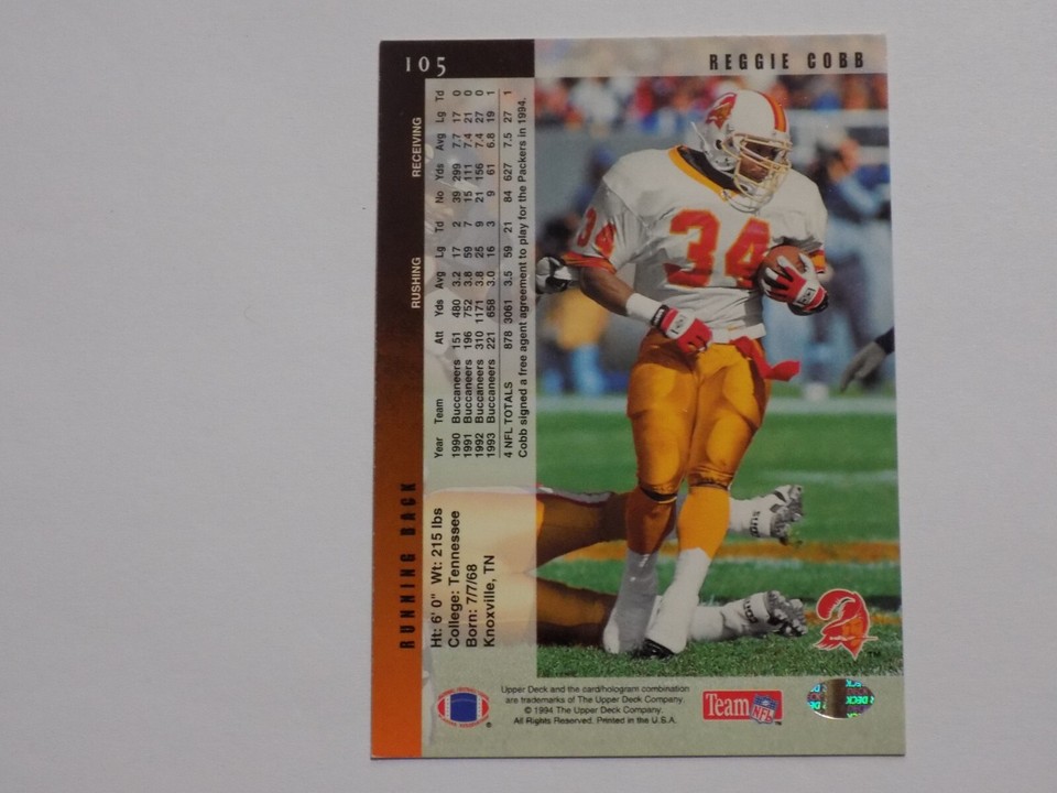 1994 Upper Deck Electric Reggie Cobb Card #105 | eBay