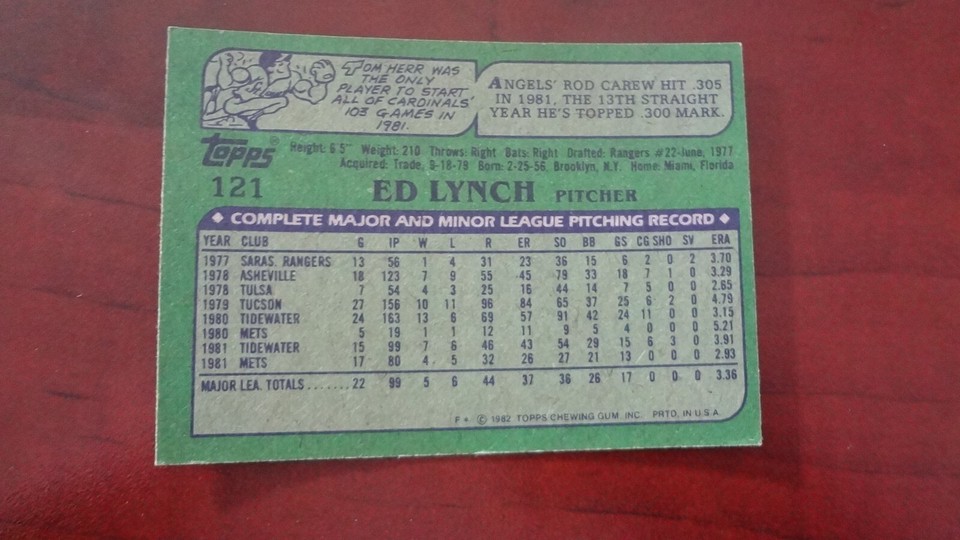 1982 TOPPS # 121 ED LYNCH BASEBALL CARD | eBay