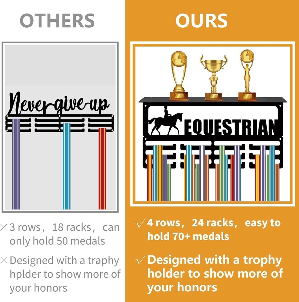 EQUESTRIAN Rosette Medal Hanger Holder Rack Trophy Display Shelf BLACK ...