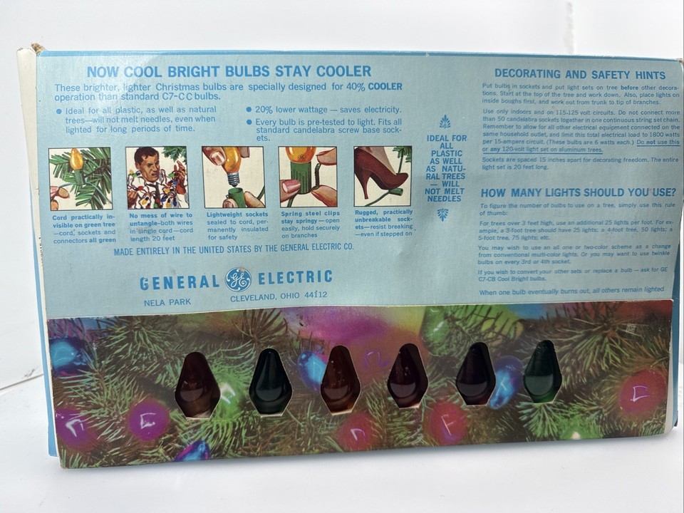 GE vintage 15 cool bright Light set Christmas decoration New Red Lights ...