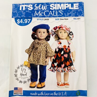 It’s Sew Simple McCall’s Doll Clothes Pattern L9420 18"Coat Pants Beret ...