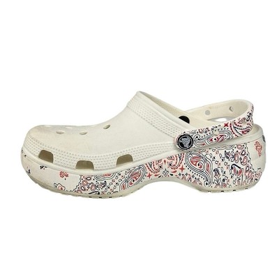 Crocs White American Paisley Floral Classic Platform Boho Clogs Shoes ...