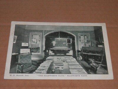 ELLSWORTH KANSAS - 190? USED POSTCARD - THE ELLSWORTH CLUB - INTERIOR ...