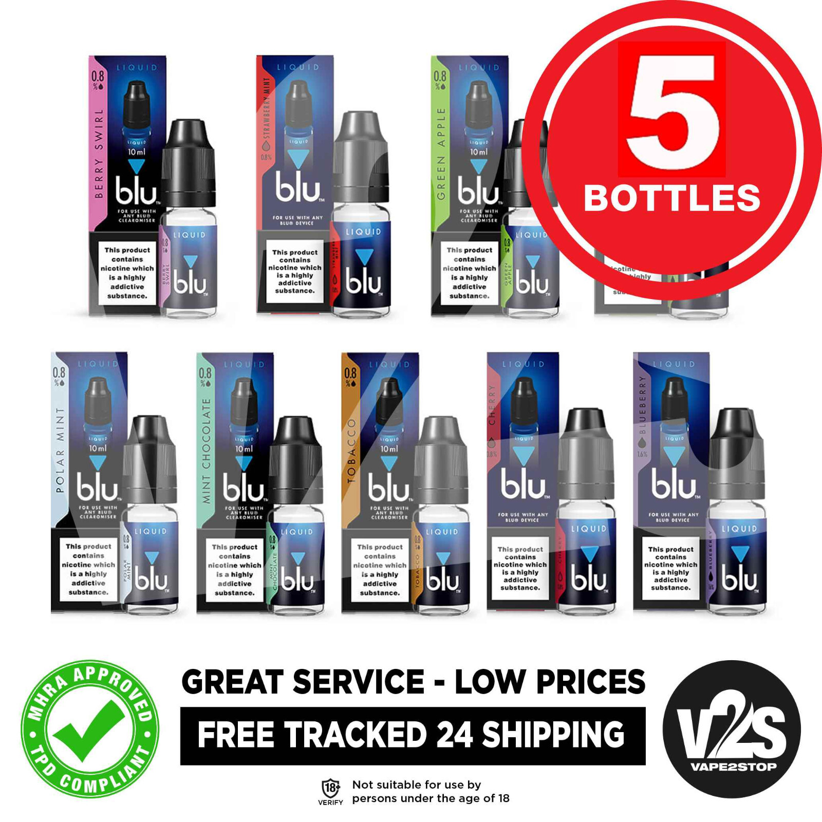 Blu E Liquid 5x10ml Vape Refill Liquid UK stock all flavours and ...