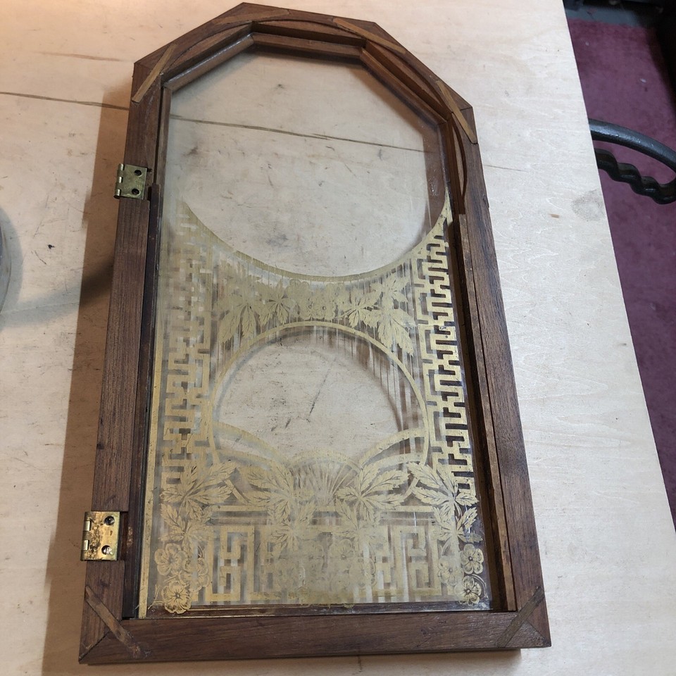 Vintage Antique Ingraham Gingerbread Mantle Clock Case wood Door w ...