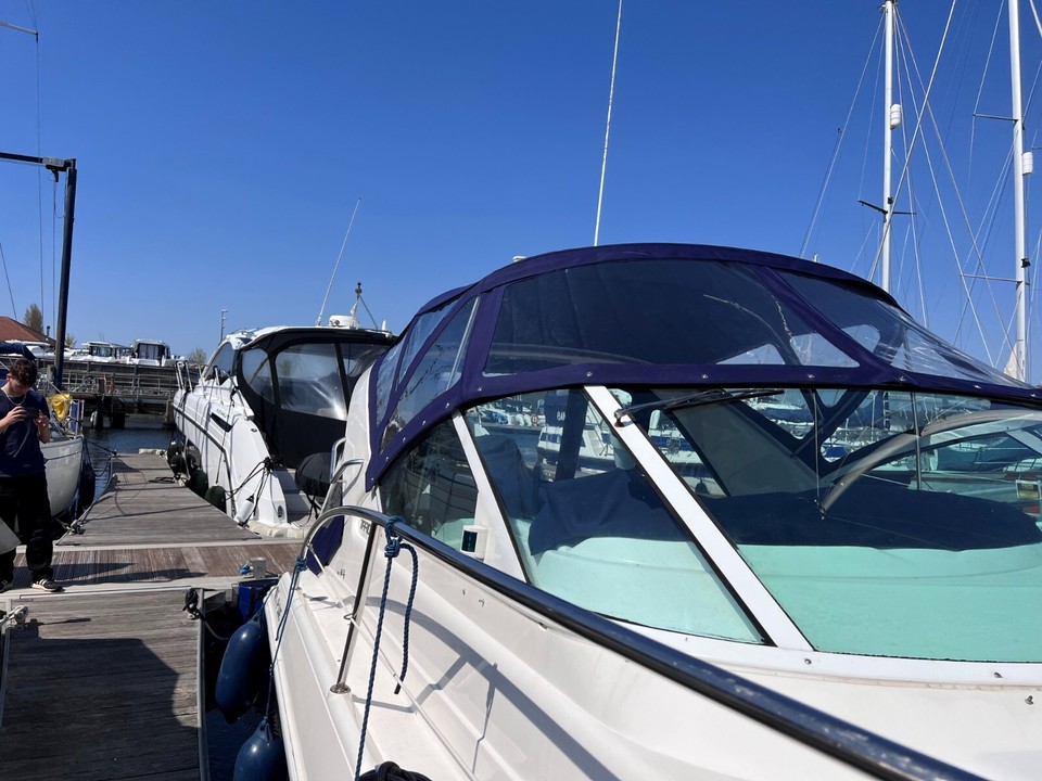 FAIRLINE TARGA 29 BOAT COVER *NEW*. SELF-FIT. ARMADA NAVY PU ACRYLIC ...