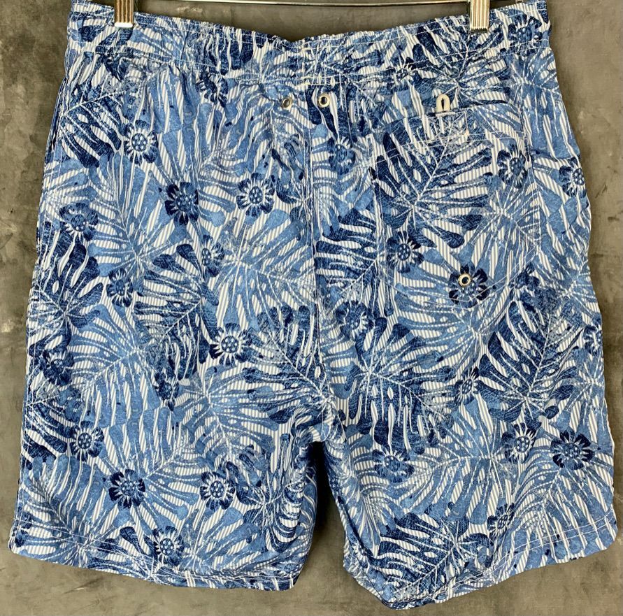Lands End Mens Blue & White Leaf Pattern Lined Swim Trunks sz L 36-40 ...