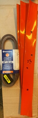 HUSQVARNA ELITE 22" MOWER BELT & 3 BLADE 532421825 580364602 COMBO FREE ...