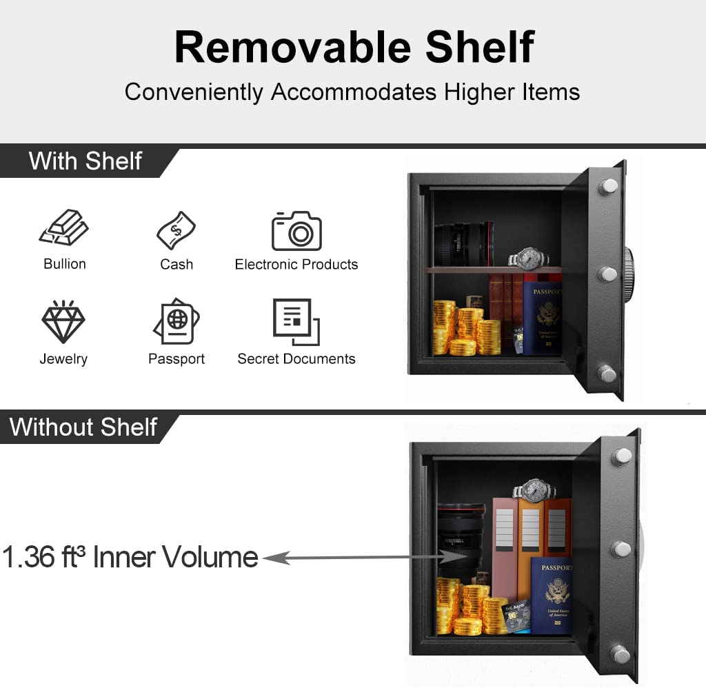 WASJOYE Security Home Safe, Cabinet Fireproof Safe Box with Digital ...