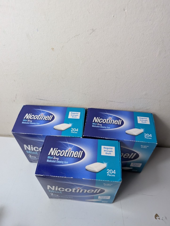 3 x Nicotinell 2mg Mint 204 Medicated Chewing Gum Nicotine Quit Smoking ...