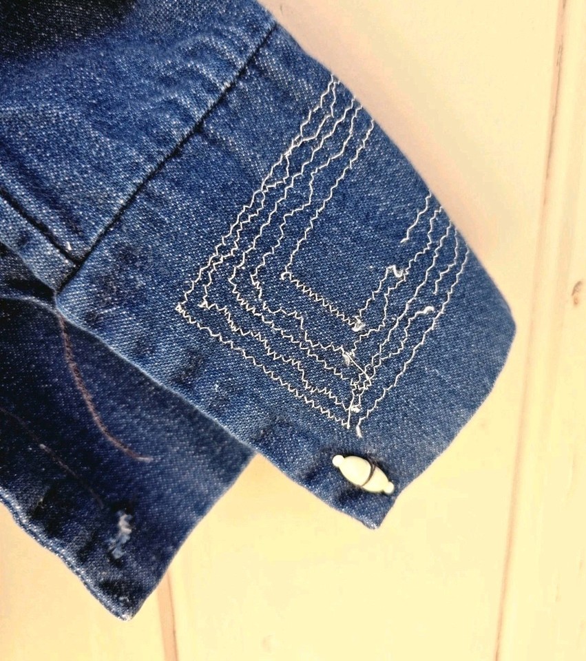 Vintage 70s Boho Embroidered Floral Denim Toggle Shirt Size 42 Large ...