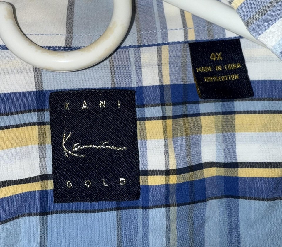 Vintage Karl Kani Gold Shirt Mens 4XL Plaid Button Up Short Sleeve ...
