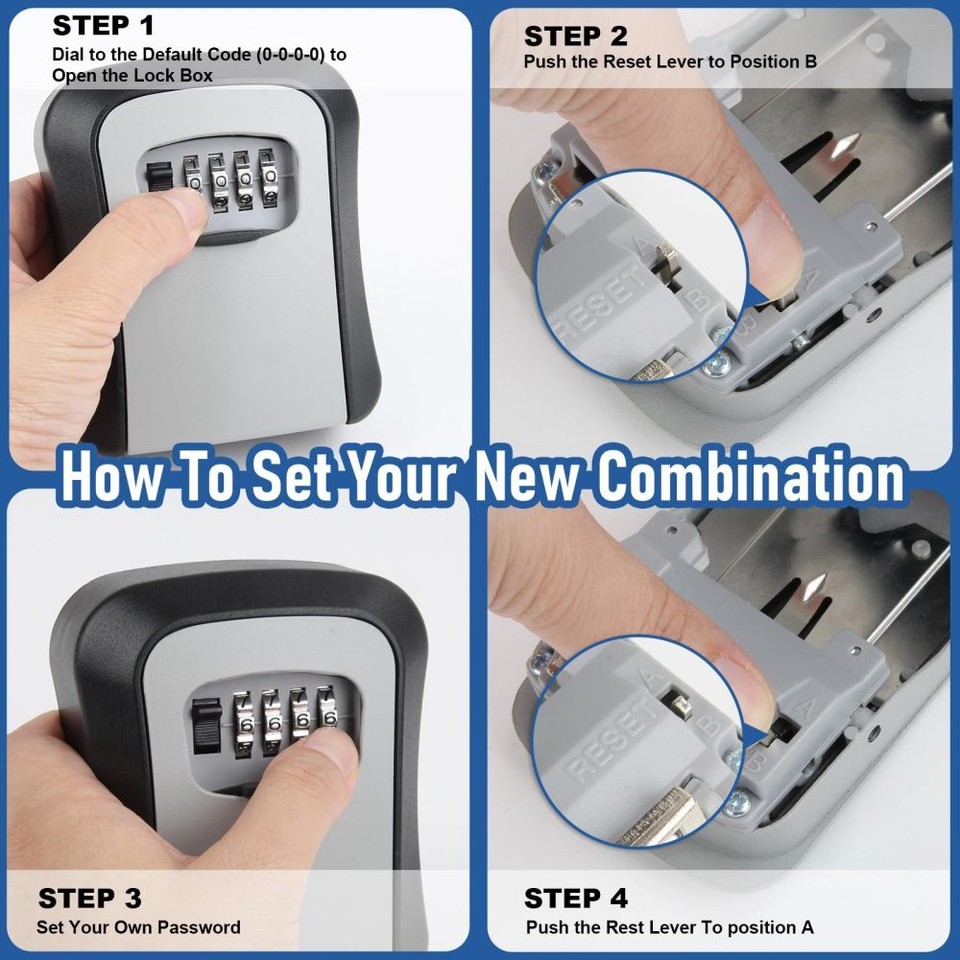 Wall Mounted Key Safe - 4 Digits Combination Key Safe Outdoor Key Lock ...