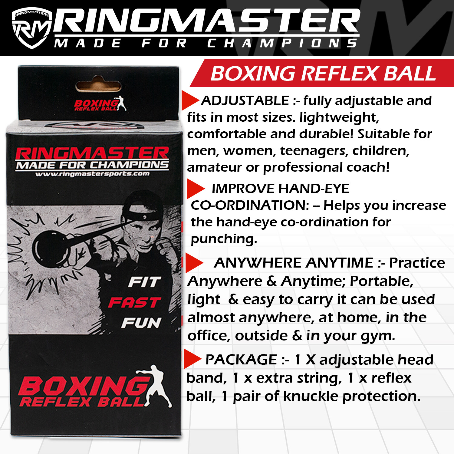 RingMaster Boxing Reflex Ball Head Speed Punch Kickboxing MMA Martial ...