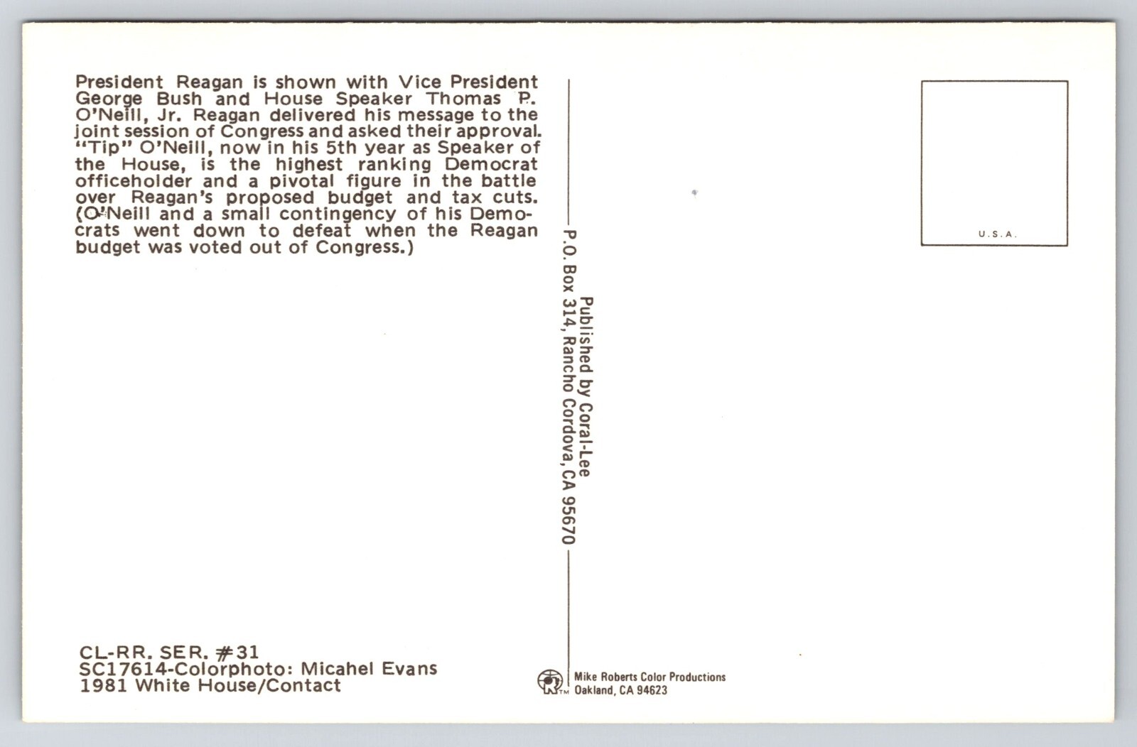 President Ronald Reagan VP George Bush House Speaker Tip O'Neil ...