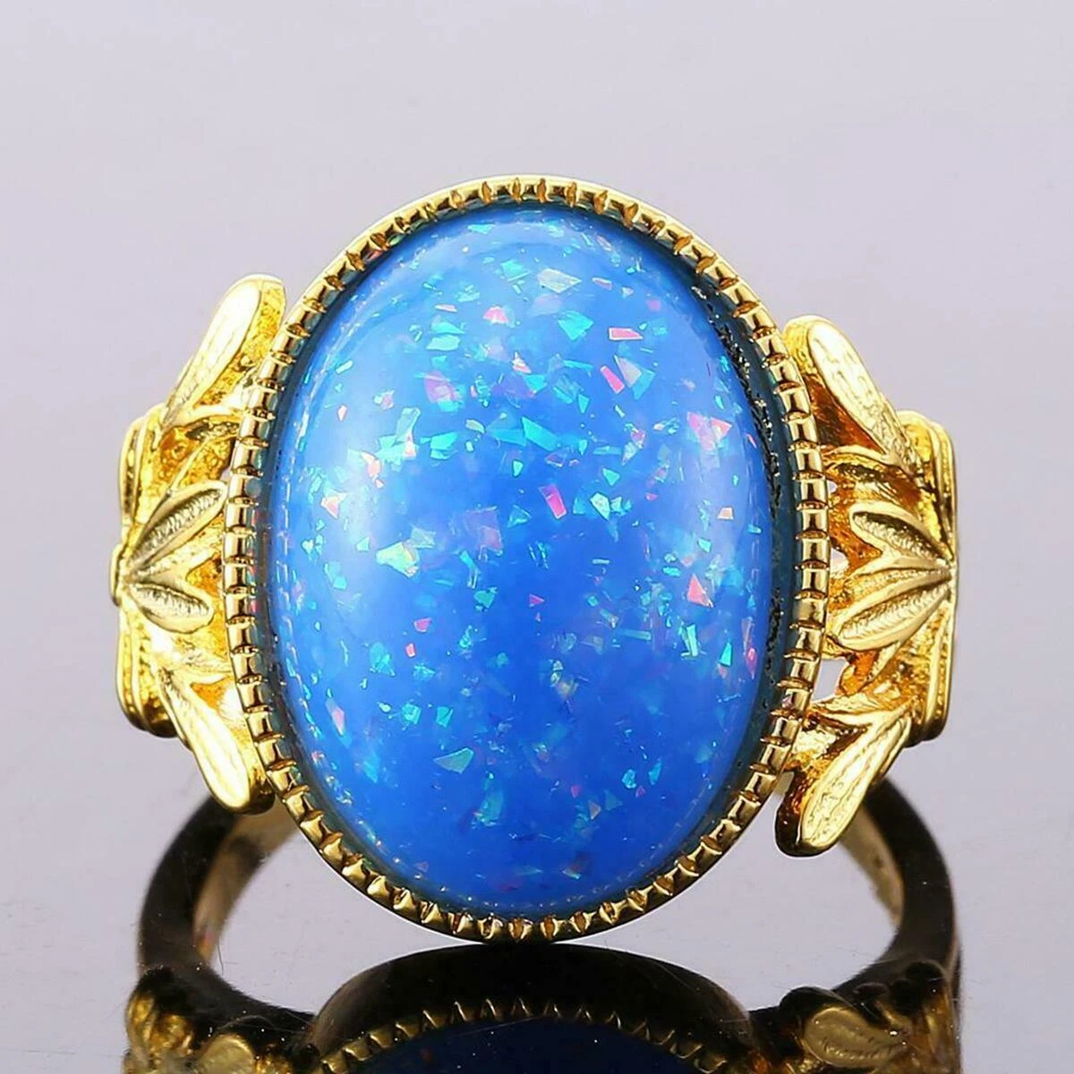 Blue Fire Opal Gold Ring