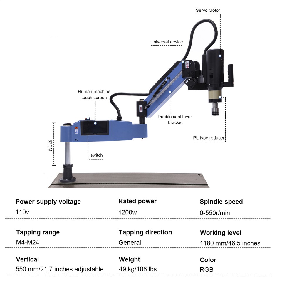 M4-M24 Universal Electric Tapping Machine 360° Flexible Arm With ...