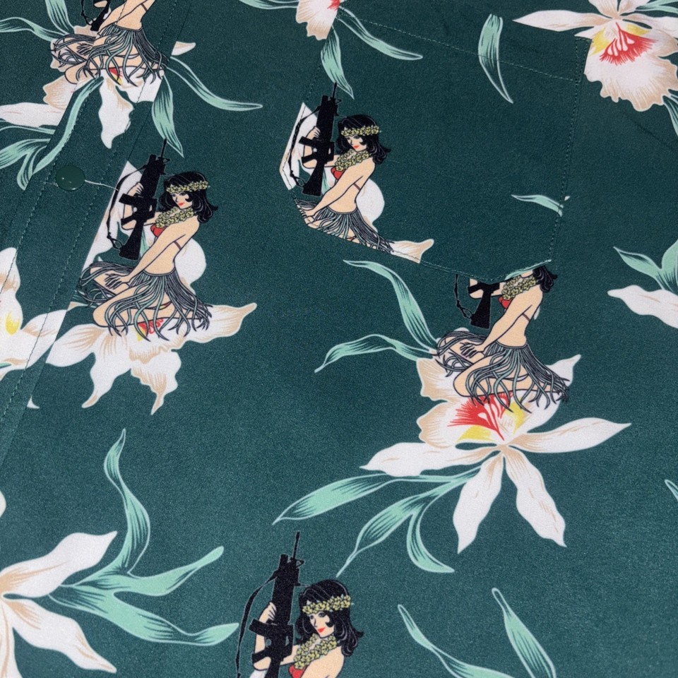 Savage Tacticians Shirt Mens 2XL XXL Short Sleeve Floral Hula Girls Gun ...