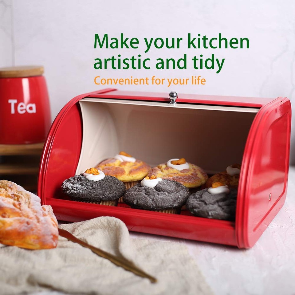 X458 Metal Bread Box/Bin/kitchen Storage Containers with Roll Top Lid ...