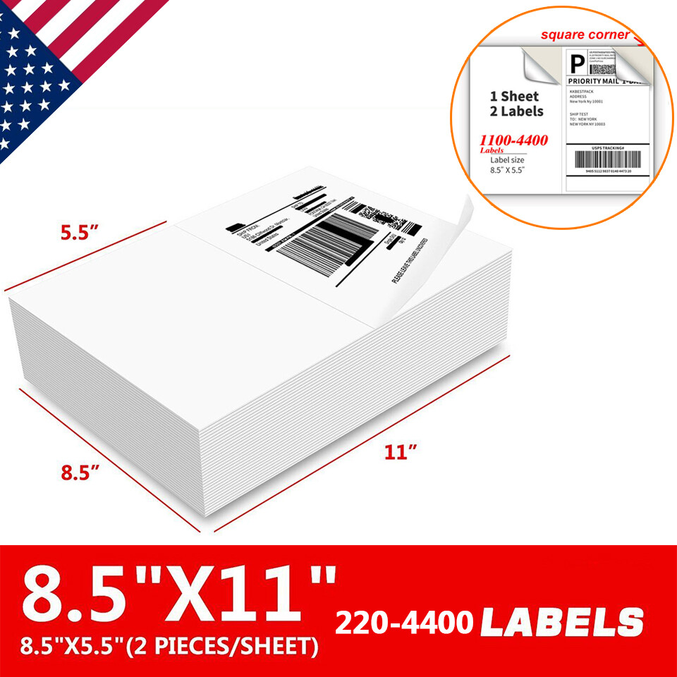 220-4400 8.5x5.5 Half Sheet Shipping Mailing Labels Self Adhesive for ...
