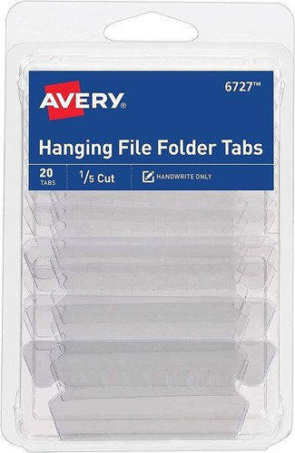 Insertable Hanging File Folder Tabs 1/5 Cut Matte Clear Reusable 20 ...