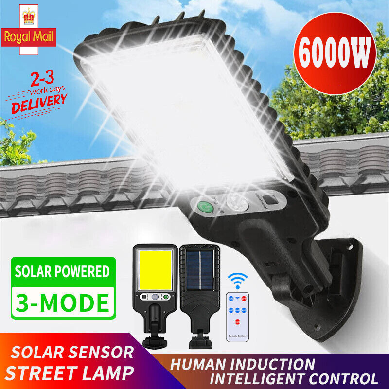 6000W LED Solar Wall Light PIR Motion Sensor Security Outdoor Garden ...