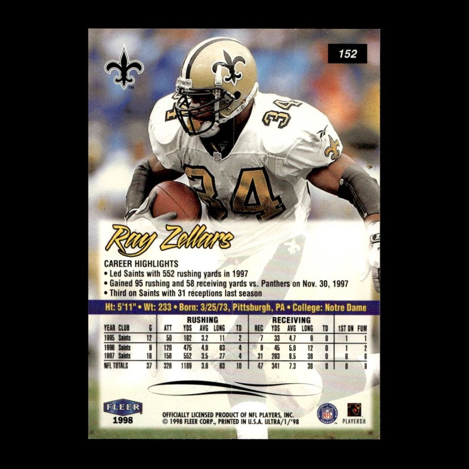 Ray Zellars 1998 Fleer New Orleans Saints #152 R329S 74 | eBay