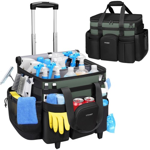 Cleaning Caddy with Wheels, Extra Large Rolling Cleaning Caddy Bag with ...