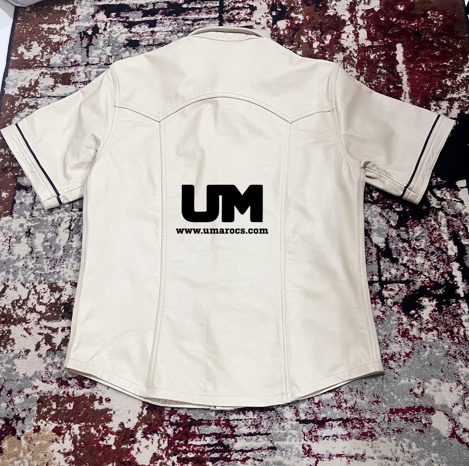 Men’s Premium Beige Leather Police Style Uniform Leather Shirt Size L ...