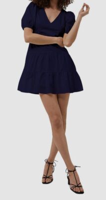 $99 French Connection Women Blue V-Neck Birch Puff-Sleeve Mini Dress ...