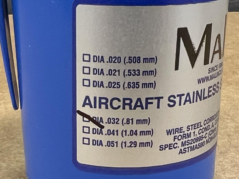 Malin Stainless Steel Aircraft Safety Lock Wire MS20995C32 1 LB. Roll ...
