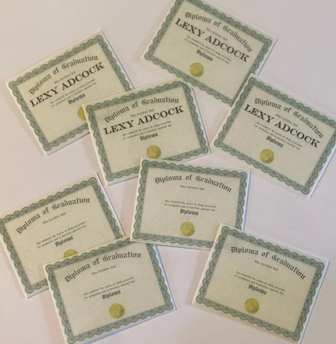 Set of 12 Mini edible diplomas for desserts, add name, pre cut, 1.35"x1 ...