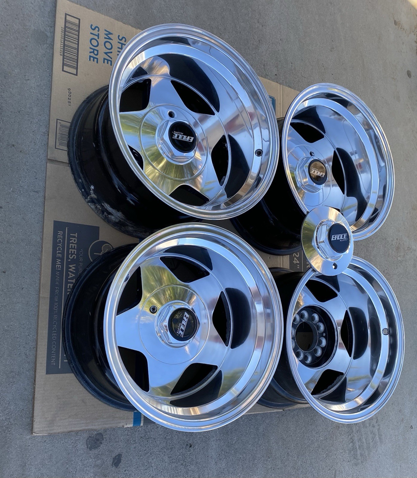 15x10 Eagle Alloys 5-Star Polished & Center Caps 5x5 / 5x5.5 Lug ...