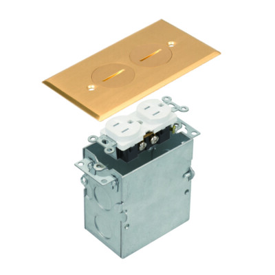 1-Gang Rectangular Floor Box Assembly Kit w/ Brass Screw-In Cover 15A ...