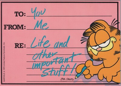 Garfield Pink Memo Note Life Other Important Stuff Humor postcard LP7 ...